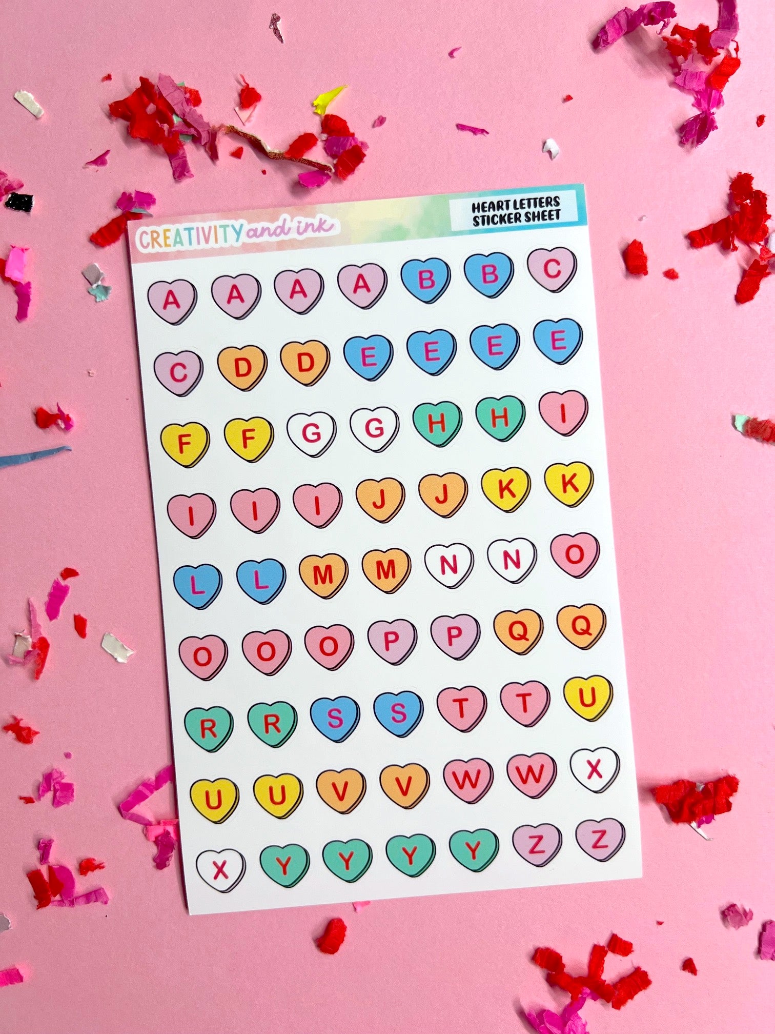 Heart Letters Sticker Sheet – Creativity and Ink