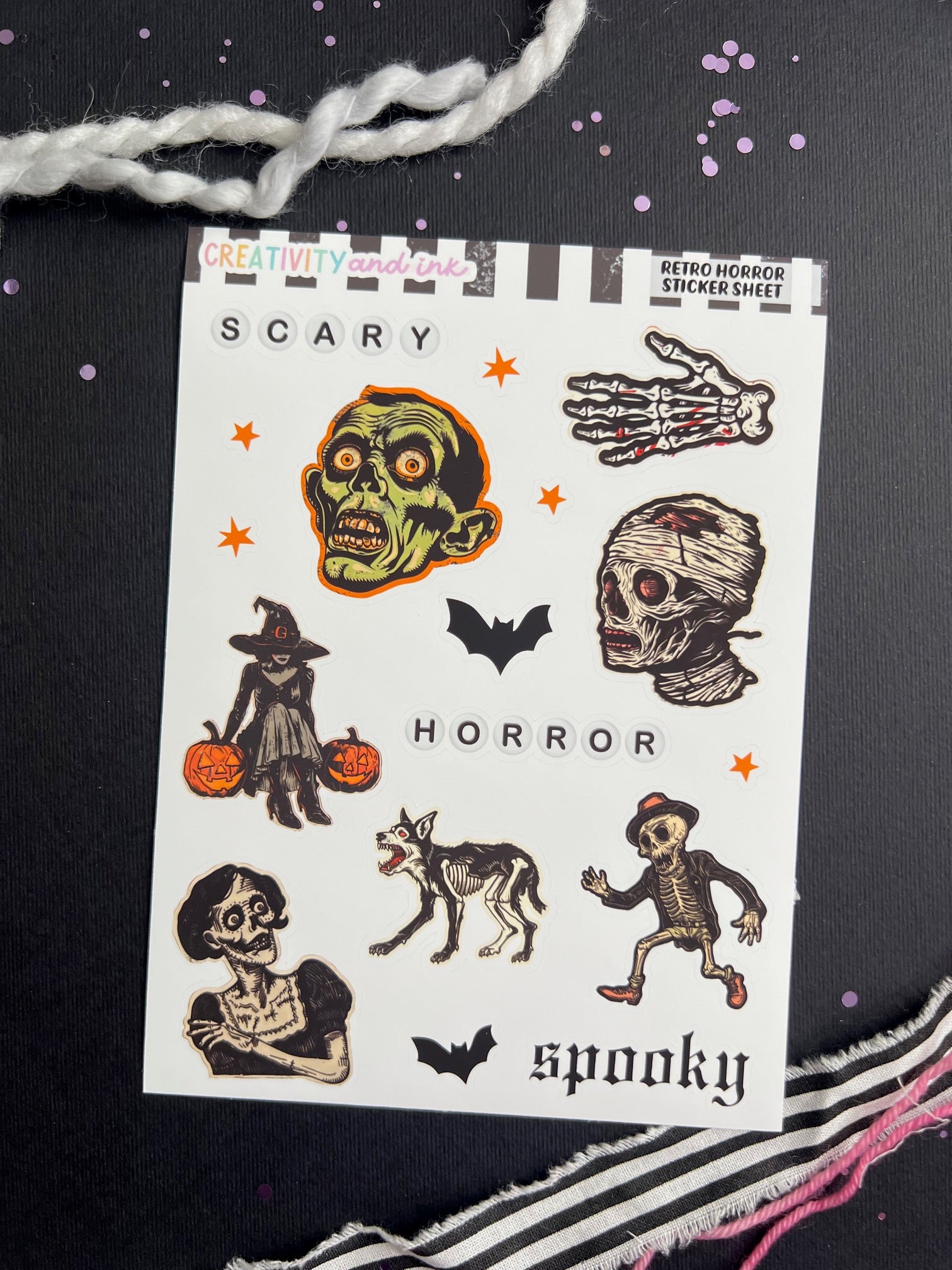 Retro Horror Sticker Sheet – Creativity and Ink